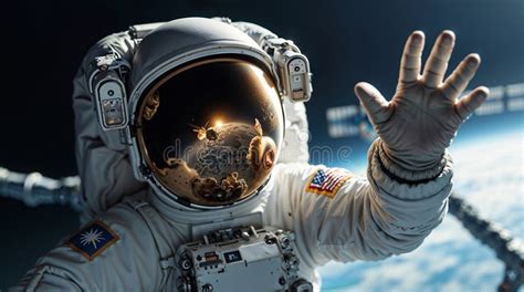 Astronaut In Space With Earth Reflection In Visor Stock Illustration