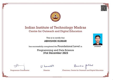 Iitmadras Programming Datascience Certificationachieved Abhishek