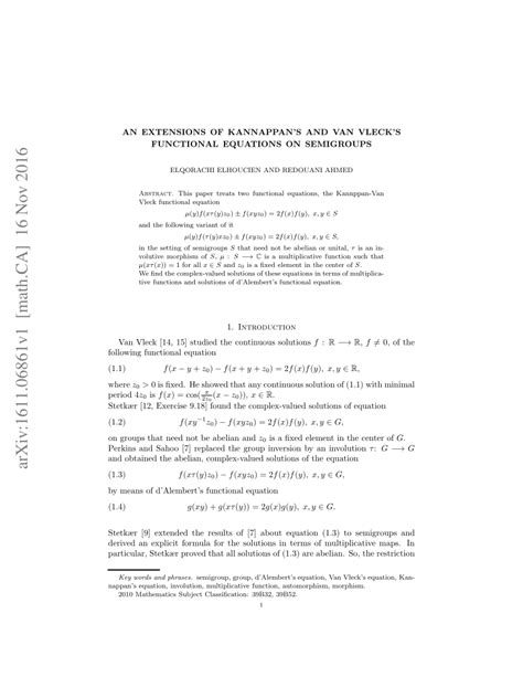 Pdf An Extensions Of Kannappans And Van Vlecks Functional Equations On Semigroups