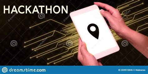 Text Caption Presenting Hackathon Internet Concept Event Where Large