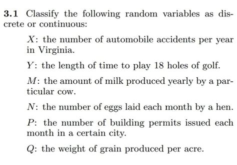 Solved 31 Classify The Following Random Variables As Dis