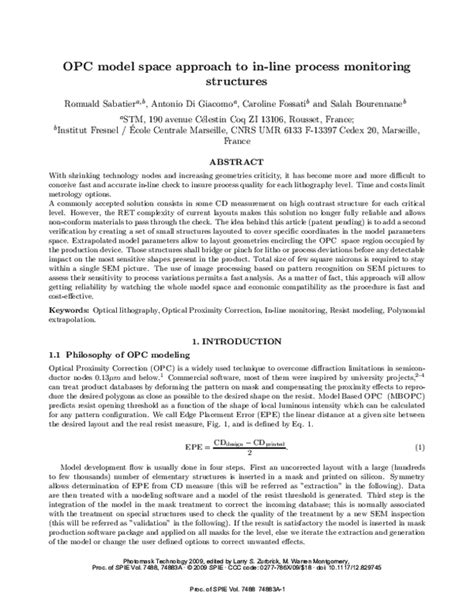 Pdf Opc Model Space Approach To In Line Process Monitoring Structures