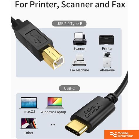 Buy Cablecreation Usb C Printer Cable 10ft Usb C To Printer Cable Usb C To B Scanner Cable