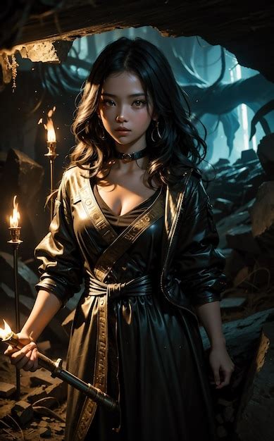 Premium Photo Portrait Of Beautiful Girl In The Cave Beautiful Fire