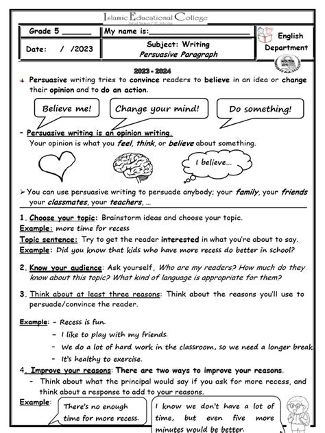 Persuasive Paragraph Handout Pdf