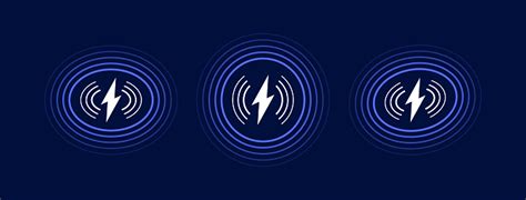 무선 충전기 로고는 파도로 설정되었습니다 고속 무선 충전 기술 번개와 파도가 있는 무선 충전기 표시 다양한 장치를 충전하기 위한 유도 도크 스테이션 벡터 그림 Usb 포트에