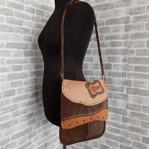 Patchwork Leather Romantic Messenger Bag With Embroidery Etsy