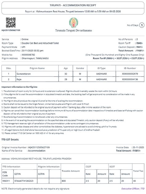 Accommodation Receipt Pdf