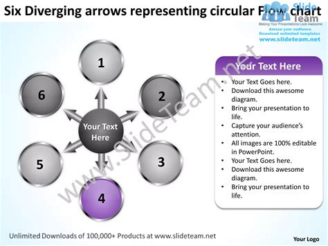 Six Diverging Arrows Representing Circular Flow Chart Power Point Slides PPT