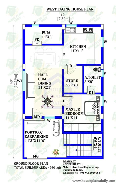 24x40 West Facing Vastu House Plan Houseplansworld