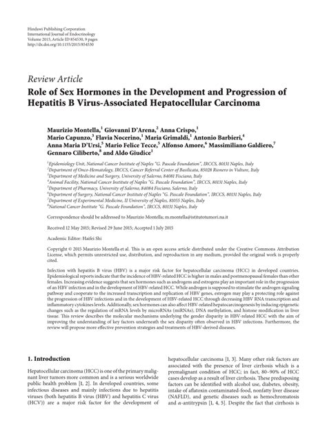 Pdf Role Of Sex Hormones In The Development And Progression Of