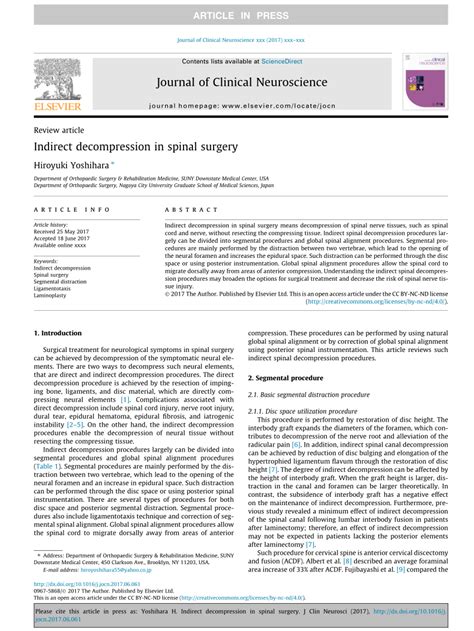 Pdf Indirect Decompression In Spinal Surgery