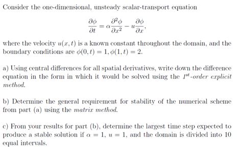 solved consider the one dimensional unsteady
