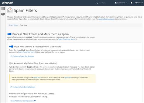how to enable and configure the spam filters in cpanel