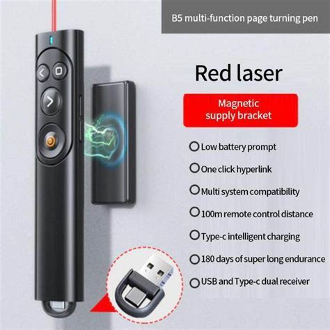 Wireless Presenter Multifunctional PPT Page Turning Pen Rechargeable Speech Projector Pen For