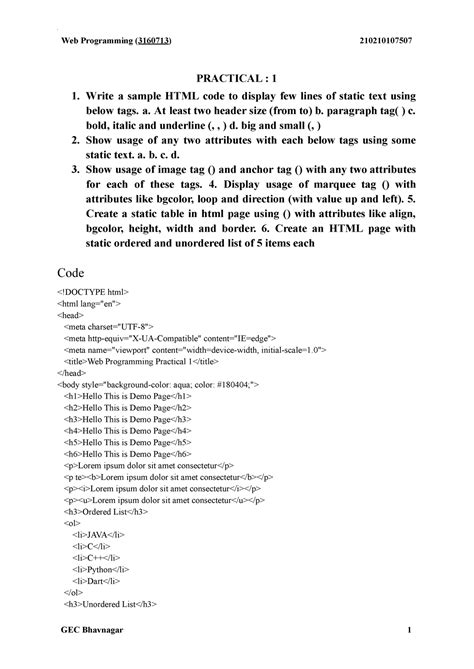 Practical WP Ajay Web Programming 3160713 210210107507 PRACTICAL