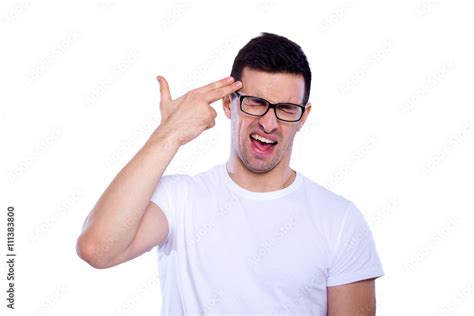 Just Shoot Me Now Frustrated Young Man Gesturing Finger Gun Near Head