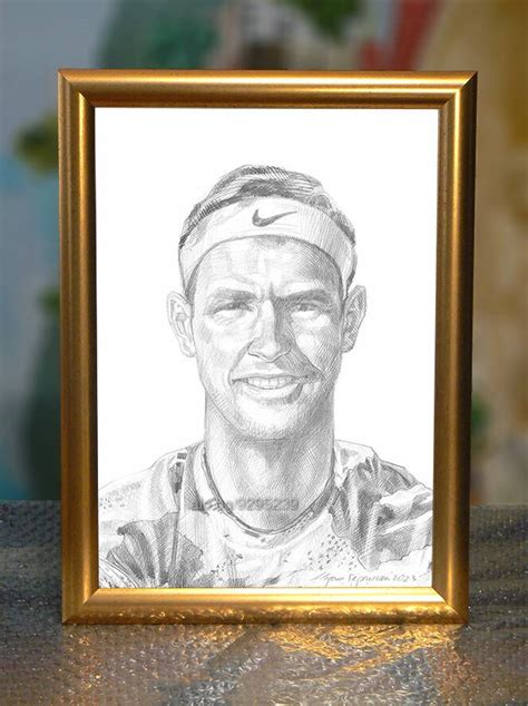 Портрет на тенисиста Григор Димитров Картина с мастило туш молив 21 Cm 29 7 Cm Хартия Мар