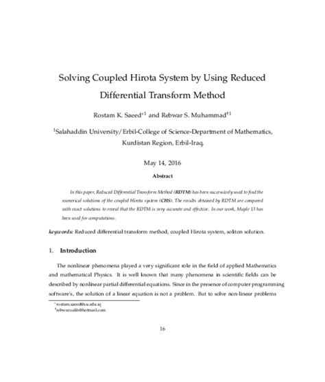 Pdf Solving Coupled Hirota System By Using Reduced Differential Transform Method