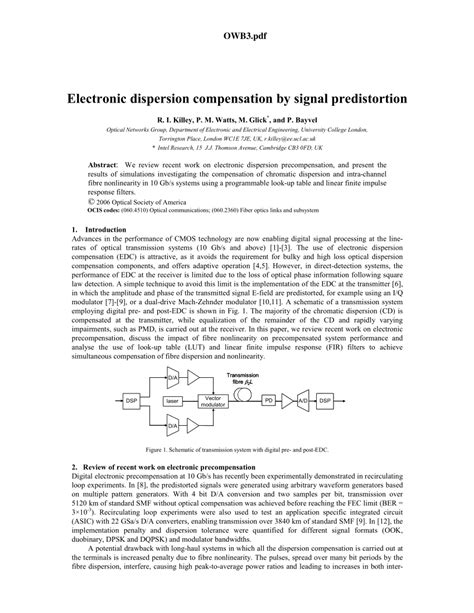 Pdf Electronic Dispersion Compensation By Signal Predistortion