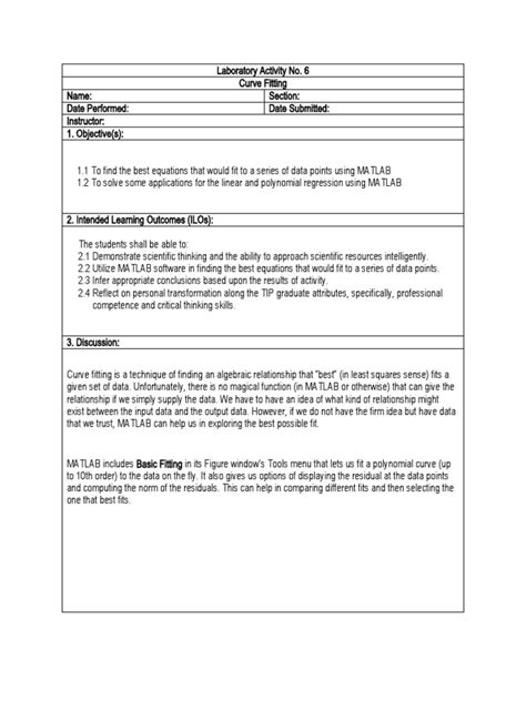 Laboratory Activity 6 Curve Fitting Download Free Pdf Matlab