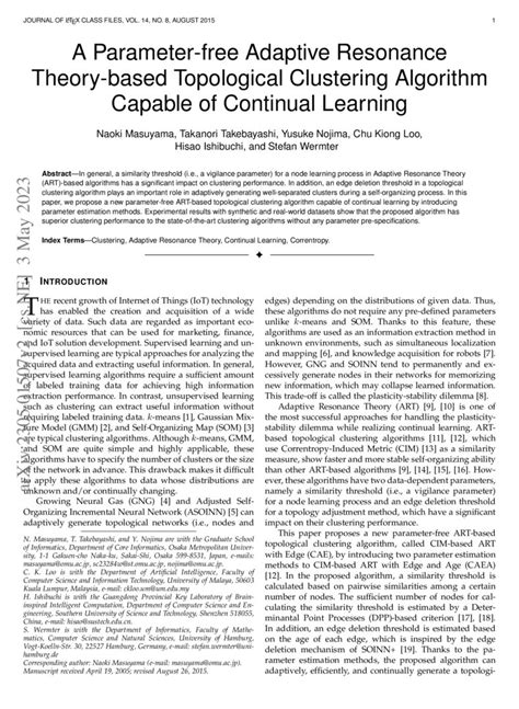 a parameter free adaptive resonance theory based topological clustering