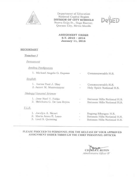 Deped Quezon City Assignment Order Teacherph