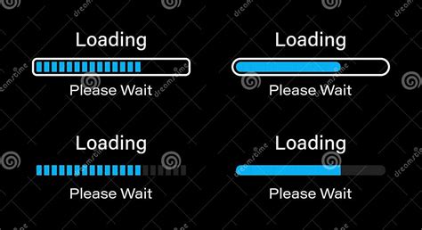 Loading Please Wait Symbol Infographics Set In Blue Color For Dark Mode Stock Illustration