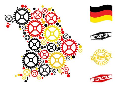 Cog Mosaic Bavaria Land Map In German Flag Colors And Grunge Stamps Stock Vector Illustration