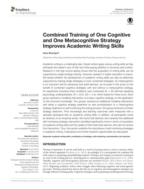 Pdf Combined Training Of One Cognitive And One Metacognitive Strategy Improves Academic