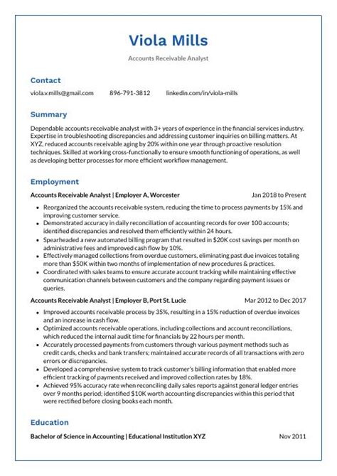 Accounts Receivable Analyst Resume Cv Example And Writing Guide