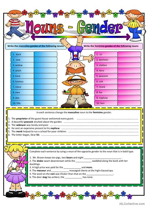 NOUNS AND GENDER English ESL Worksheets Pdf Doc