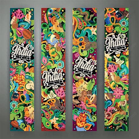 Cartoon Vector Hand Drawn Doodles India Banners Pineapple Doodles