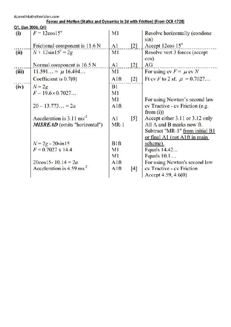 Statics And Dynamics In D With Friction Exam Questions MS Forces And Motion Statics And