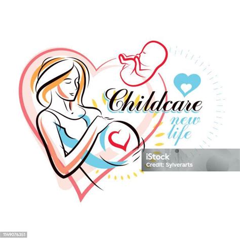 우아한 임신한 여자 몸 실루엣 그림입니다 벡터 일러스트 레이 션의 어머니는 그녀의 배를 원 신생아 케어 센터 광고 포스터 개성 개념에 대한 스톡 벡터 아트 및 기타 이미지