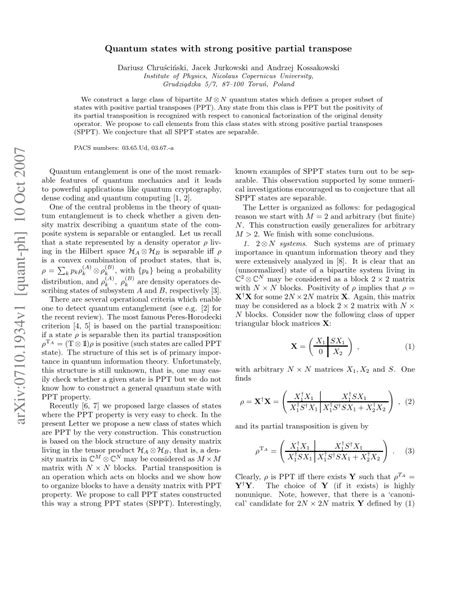 Pdf Quantum States With Strong Positive Partial Transpose