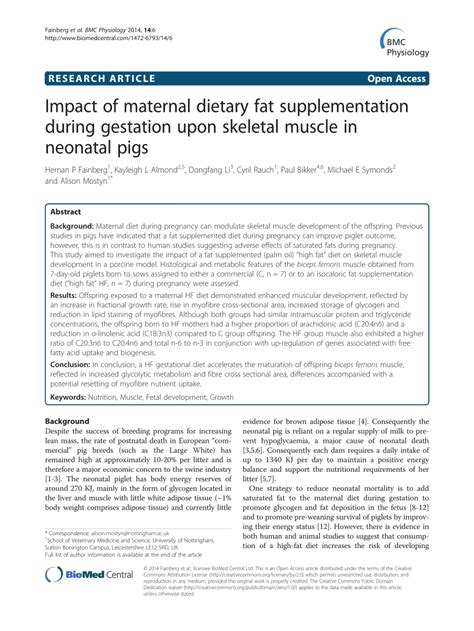 Pdf Impact Of Maternal Dietary Fat Supplementation During Gestation Upon Skeletal Muscle In
