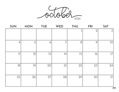 October 2026 Calendar Printable Pdf Free Printable Calendar 2026 Pdf