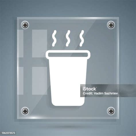 회색 배경에 고립 된 차 아이콘의 화이트 컵 정사각형 유리 패널 벡터 0명에 대한 스톡 벡터 아트 및 기타 이미지 0명 가득 찬 개념 Istock