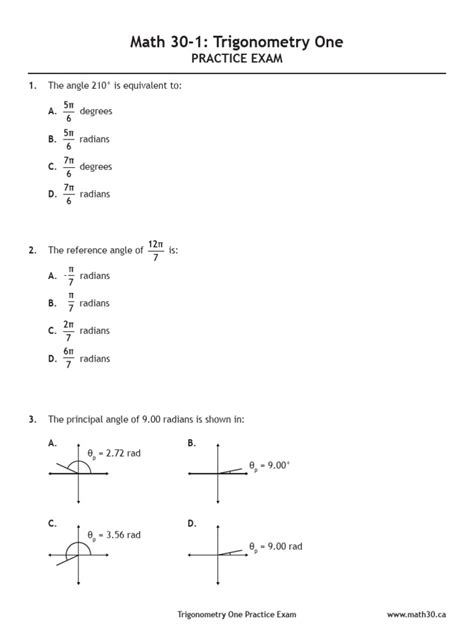 Math30 1 Practice Exam Trigonometry1 Pdf Geometry Triangle Geometry