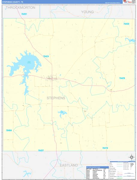 Stephens County Tx Zip Code Wall Map Basic Style By Marketmaps Mapsales