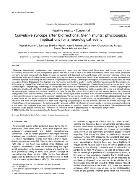 Pdf Convulsive Syncope After Bidirectional Glenn Shunts