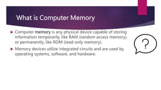 Computer Memory And Its Types Overview Pptx