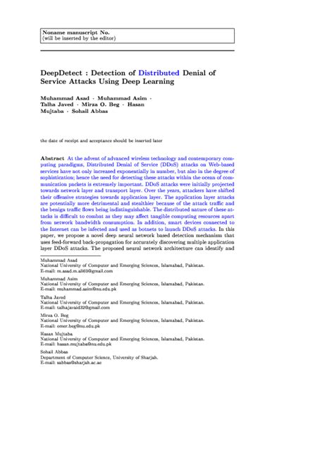 Pdf Deepdetect Detection Of Distributed Denial Of Service Attacks