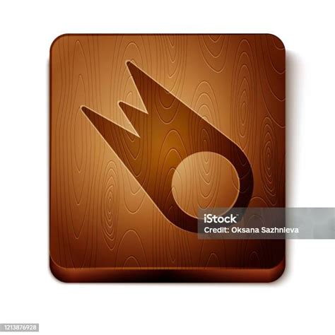 갈색 혜성흰색 배경에 고립 된 빠른 아이콘 아래로 떨어지는 나무 사각형 버튼입니다 벡터 일러스트레이션 계시록에 대한 스톡 벡터 아트 및 기타 이미지 Istock