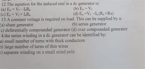 Solved 12 The Equation For The Induced Emf In A Dc