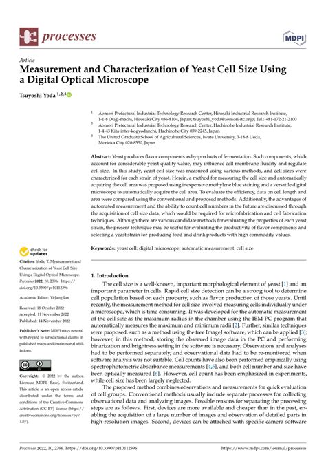 Pdf Measurement And Characterization Of Yeast Cell Size Using A