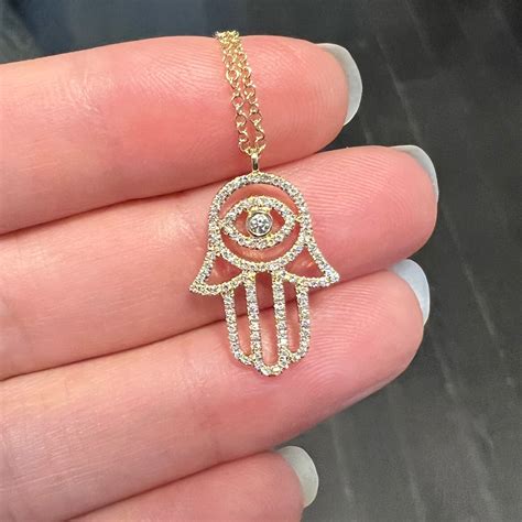 Large Hamsa Hand Necklace With Diamonds Kamaria