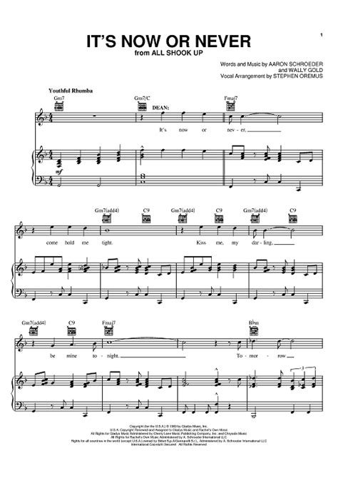 Its Now Or Never Sheet Music By Elvis Presley For Piano Vocal Chords