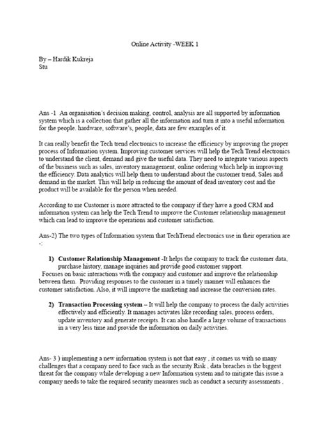 Online Activity Week 1 Pdf Customer Relationship Management